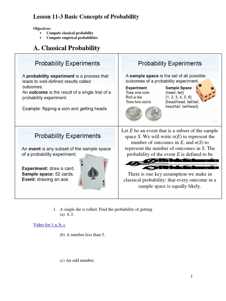 A. Classical Probability: Lesson 11-3 Basic Concepts of Probability | PDF