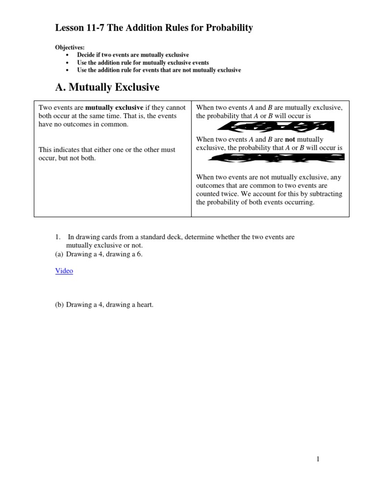 Addition Rules For Probability | PDF