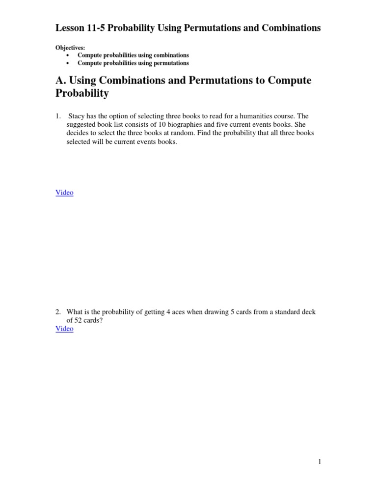 Probability with Permutations & Combinations | PDF | Games & Activities