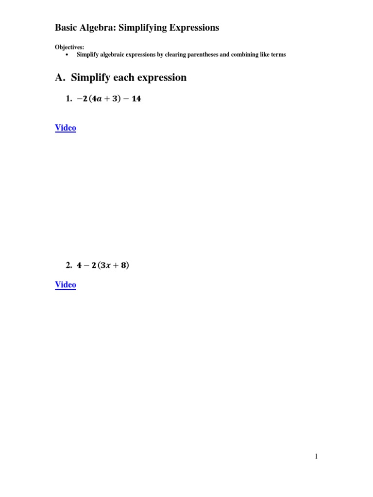 Algebra Simplification Guide | PDF