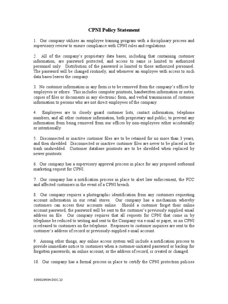 CPNI | PDF | Password | Federal Communications Commission