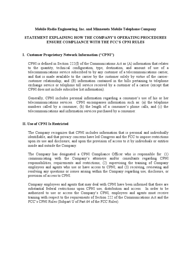 Cpni Compliance STMT 2013doc | PDF