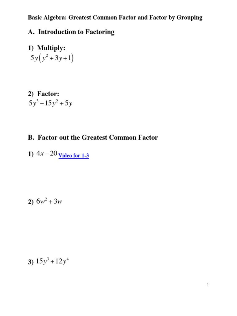 Greatest Common Factor And Factor By Grouping Videos PDF
