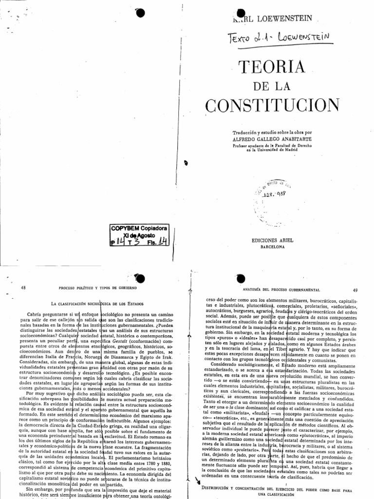 01 KARL LOEWENSTEIN - Teoría de La Constitución | PDF | Separación de ...