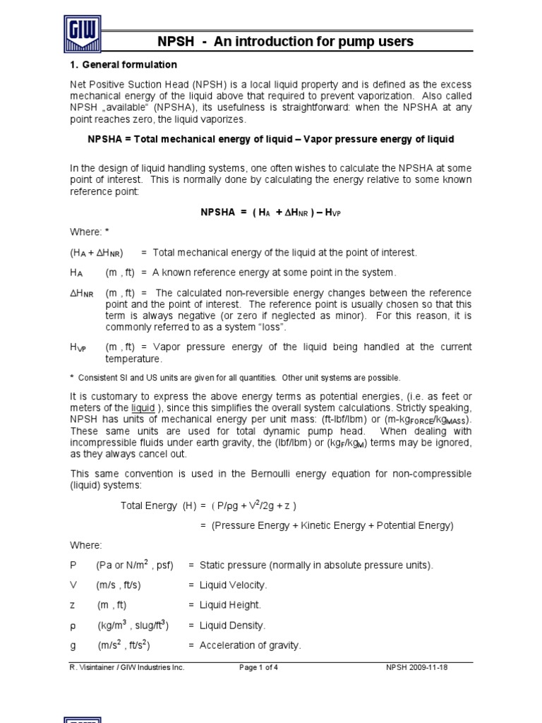 NPSH For Pump Users | PDF | Pressure | Pump