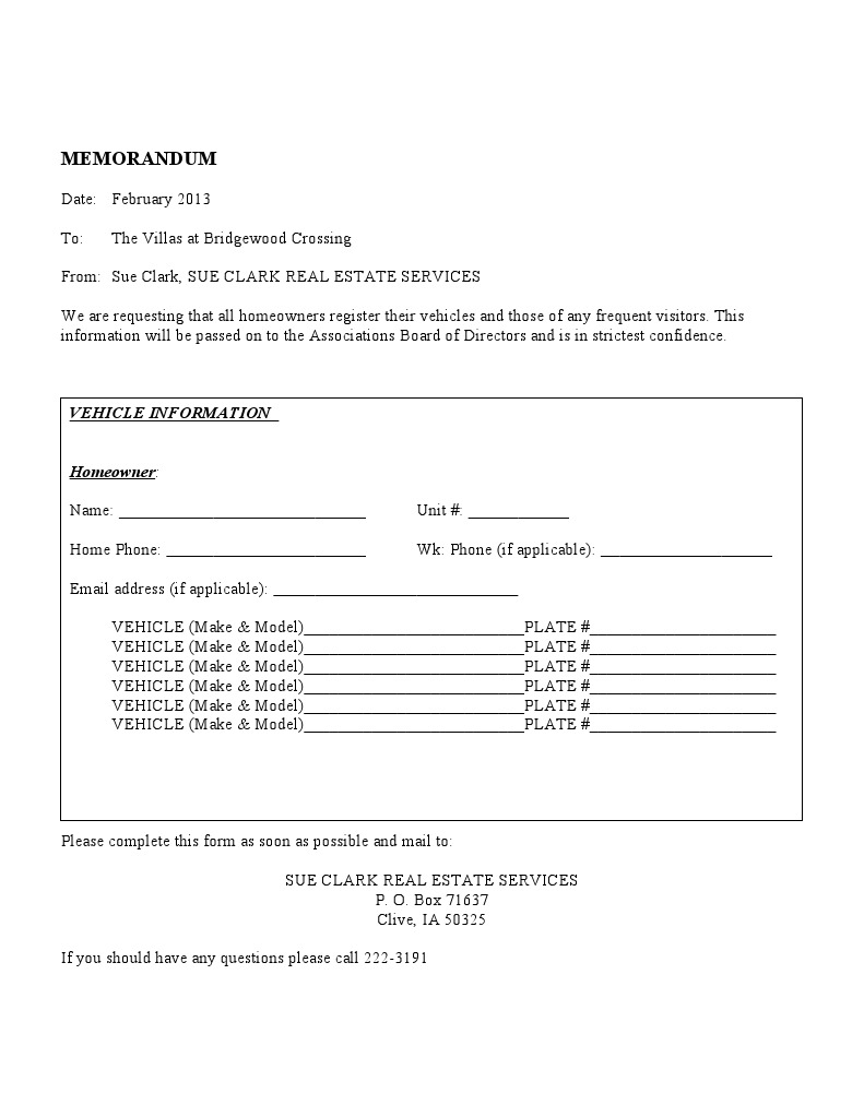 Memorandum: Vehicle Information | PDF