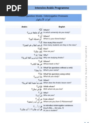 Everyday Arabic Interrogative Clases De Embassy Of The Kingdom Of