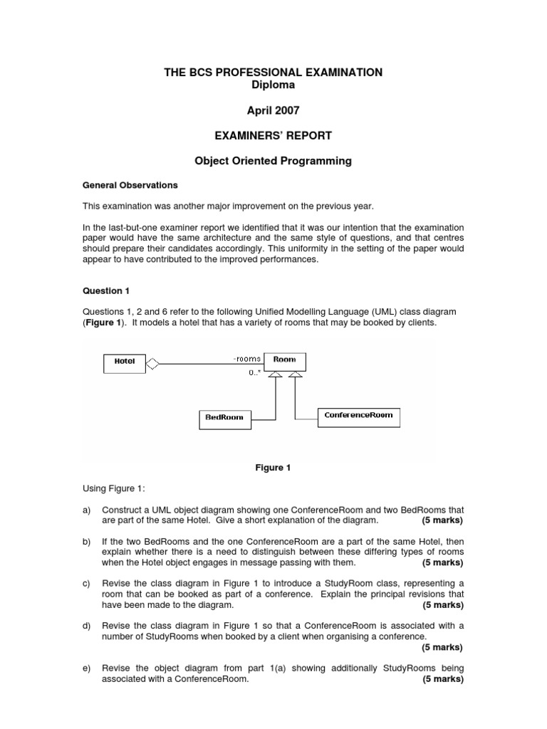 The Bcs Professional Examination Diploma April 2007 Examiners' Report Object Oriented ...
