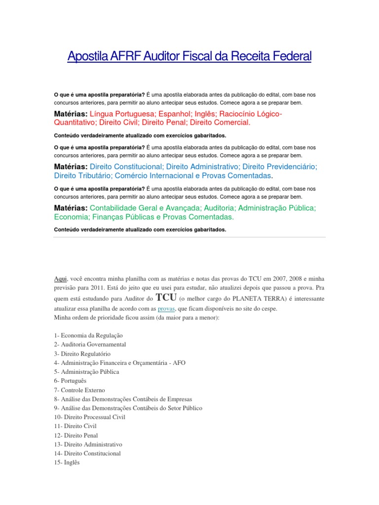 Apostila AFRF Auditor Fiscal Da Receita Federal (Salvo Automaticamente ...