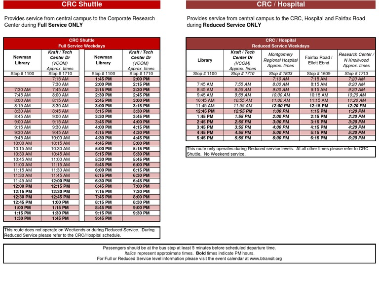 Virginia Tech CRC Bus Schedule | PDF | Bus Transport | Public Transport