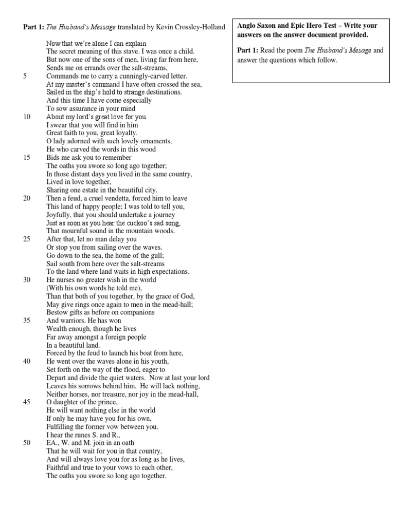 Anglo Saxon Unit Test | PDF | Hector | Beowulf