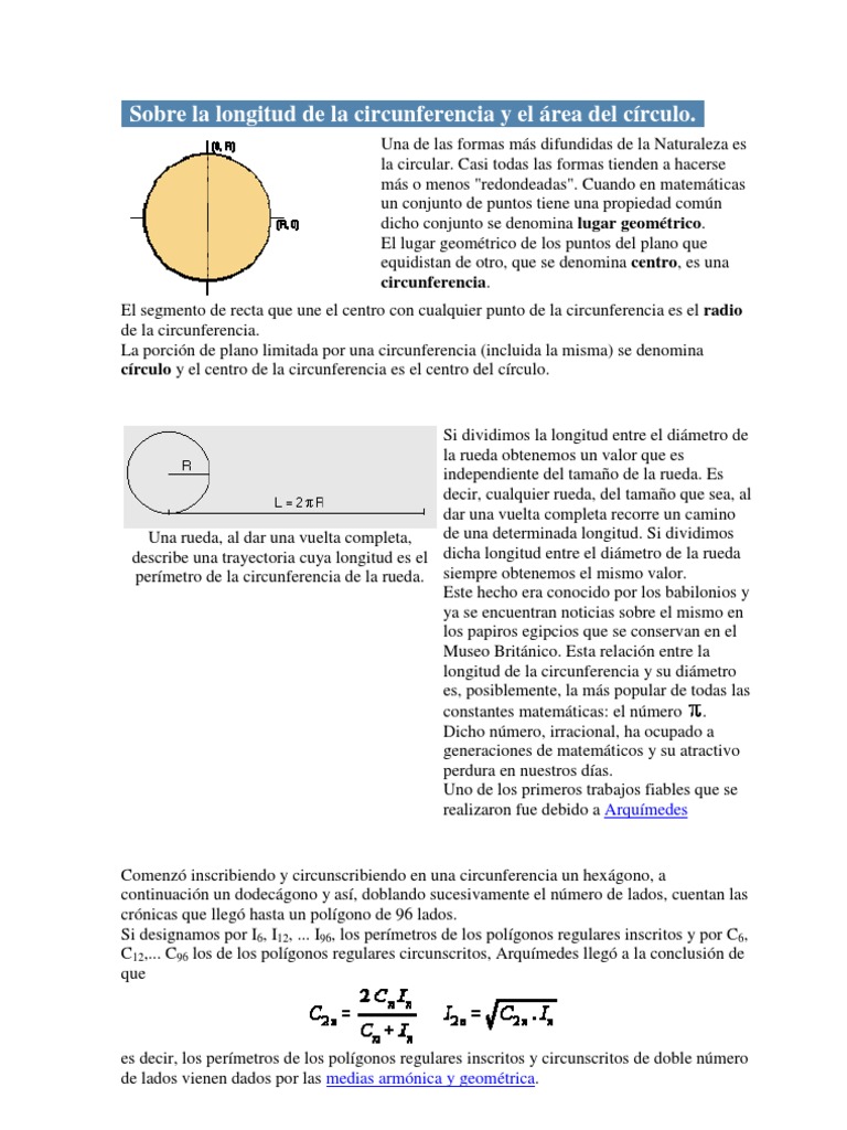 Longitud de La Circunferencia y Area Del Circulo | PDF | Circulo | Longitud