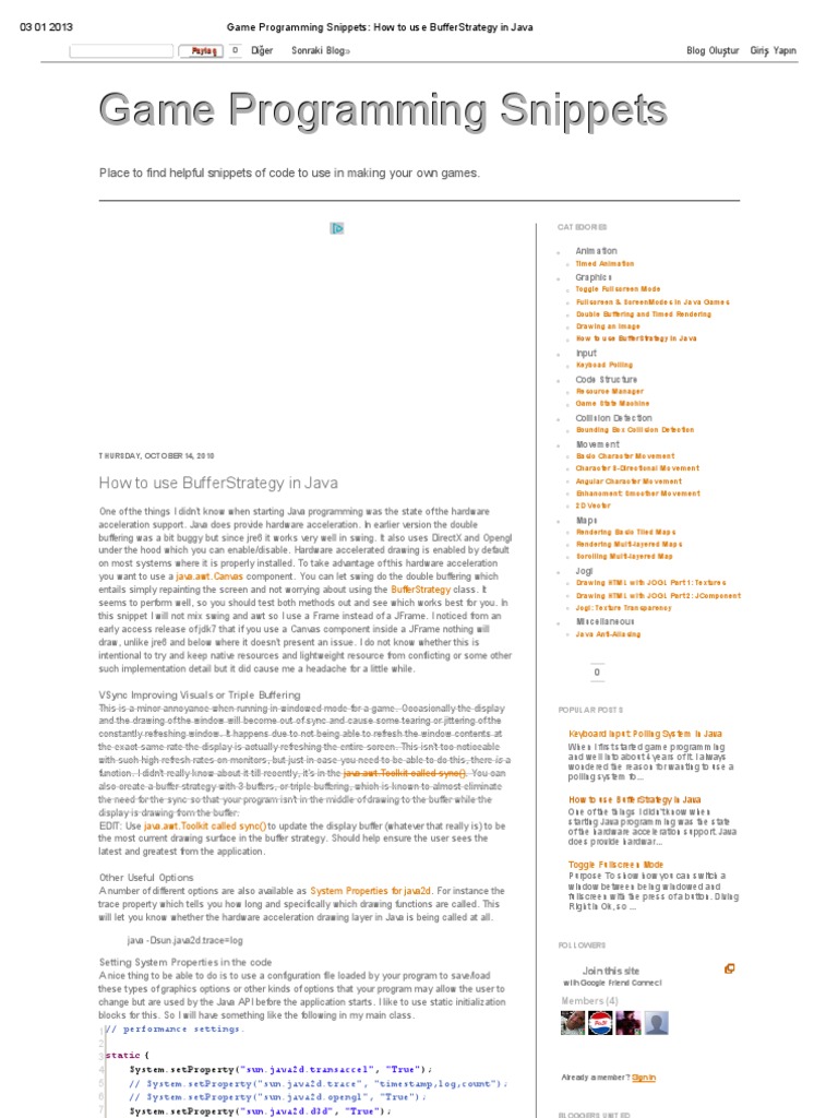 Game Programming Snippets - How To Use BufferStrategy in Java | PDF | Graphics | Computer ...