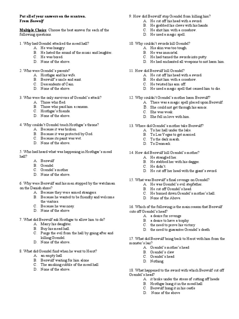 Beowulf and King Arthur Test | PDF | Galahad | Lancelot