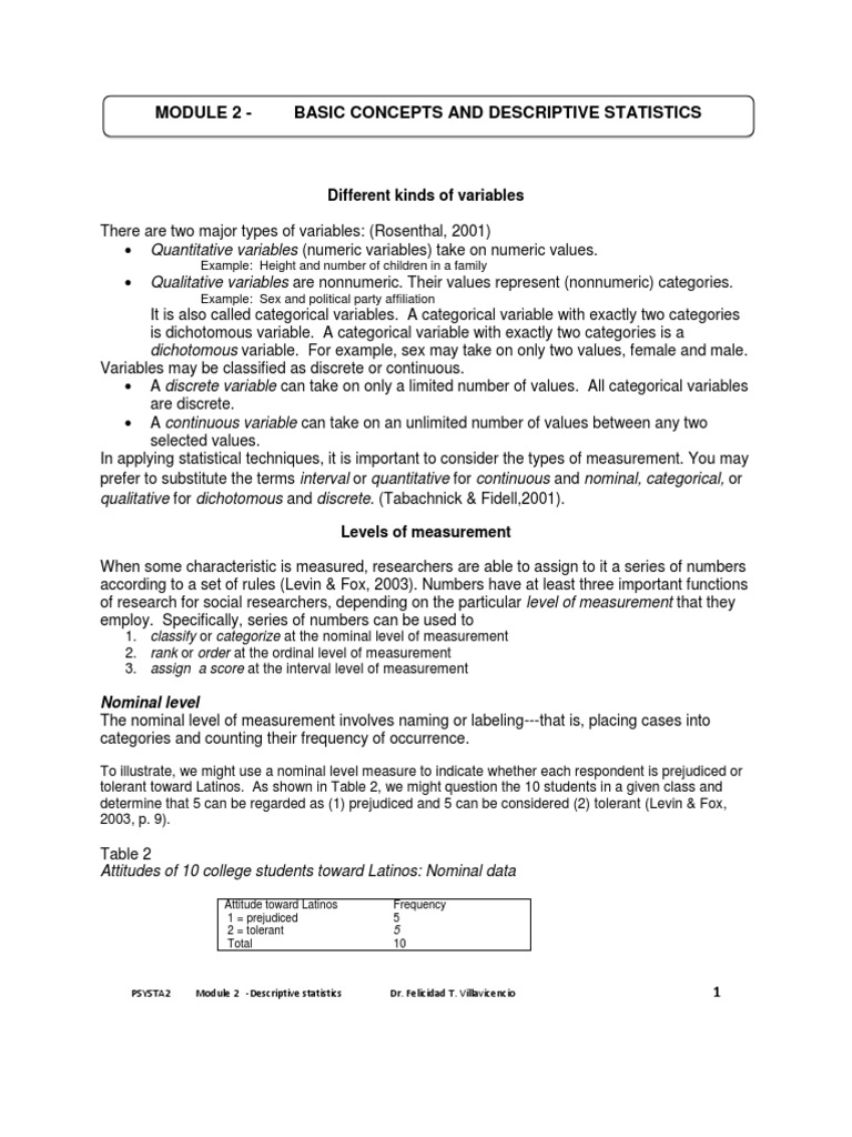 MODULE 2 - Descriptive Statistics | PDF | Wellness