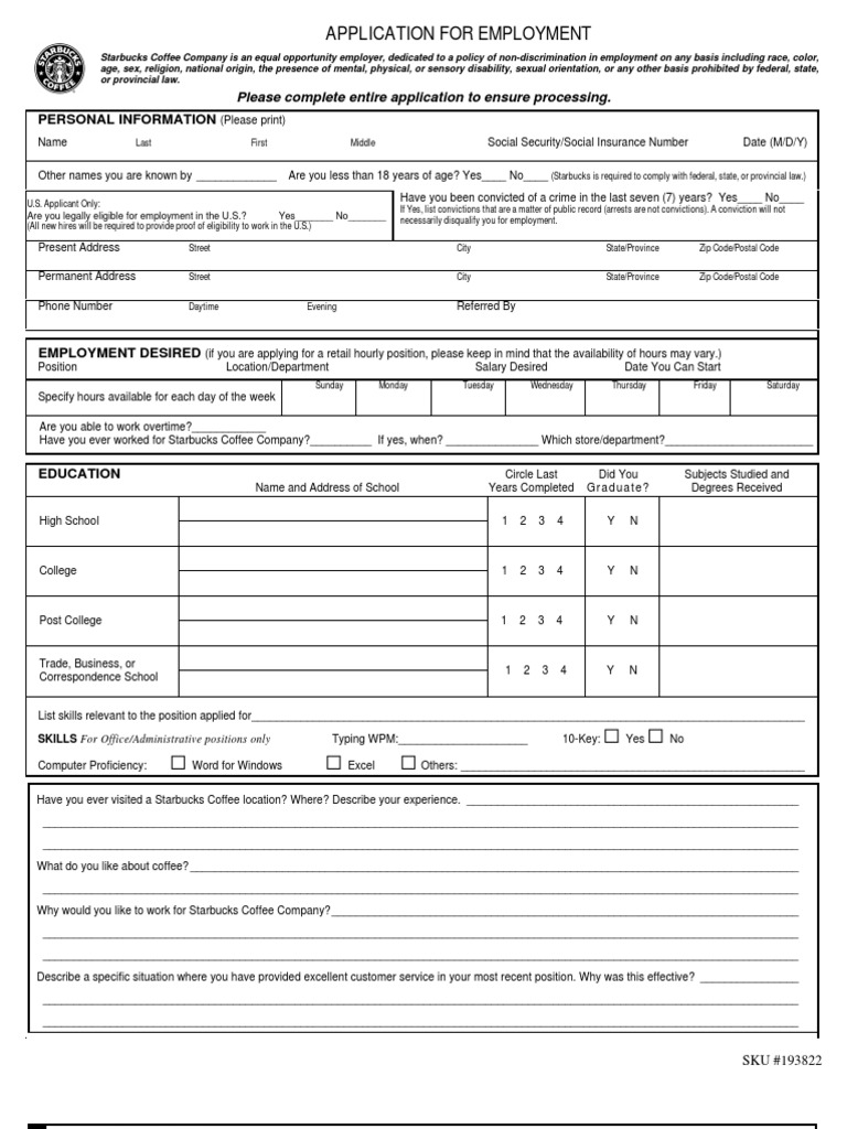 Starbucks Job Application | PDF | Starbucks | Employment