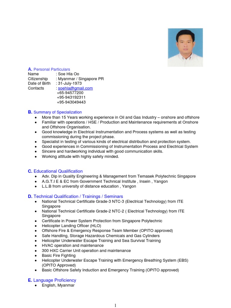 Sample CV Resume On Test Department | PDF | Offshore Drilling | Transformer