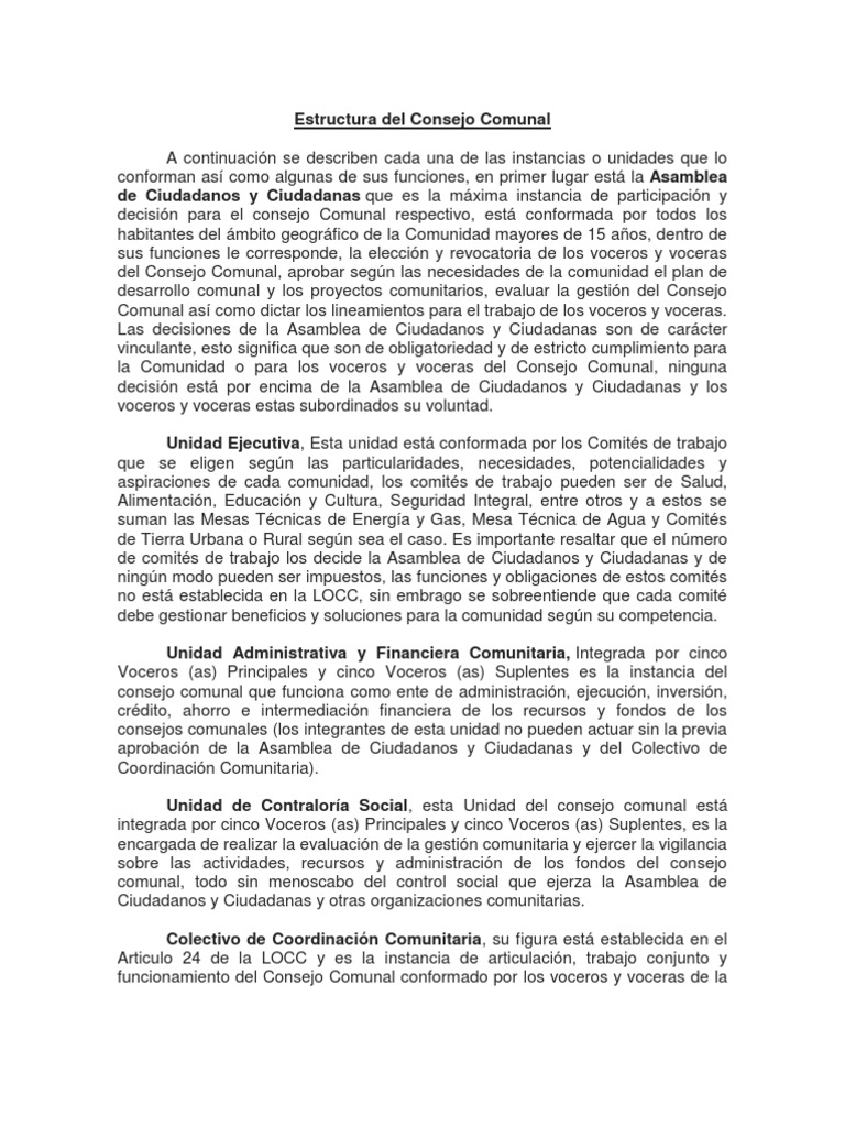 Estructura Del Consejo Comunal | PDF | Planificación | Toma de decisiones