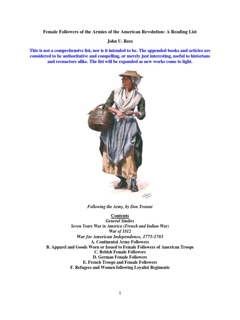 Female Followers of The Armies of The American Revolution: A Reading ...