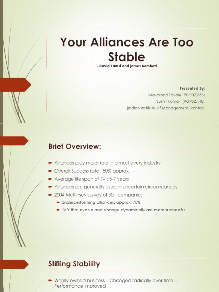 Your Alliances Are Too Stable | PDF | Joint Venture | Governance