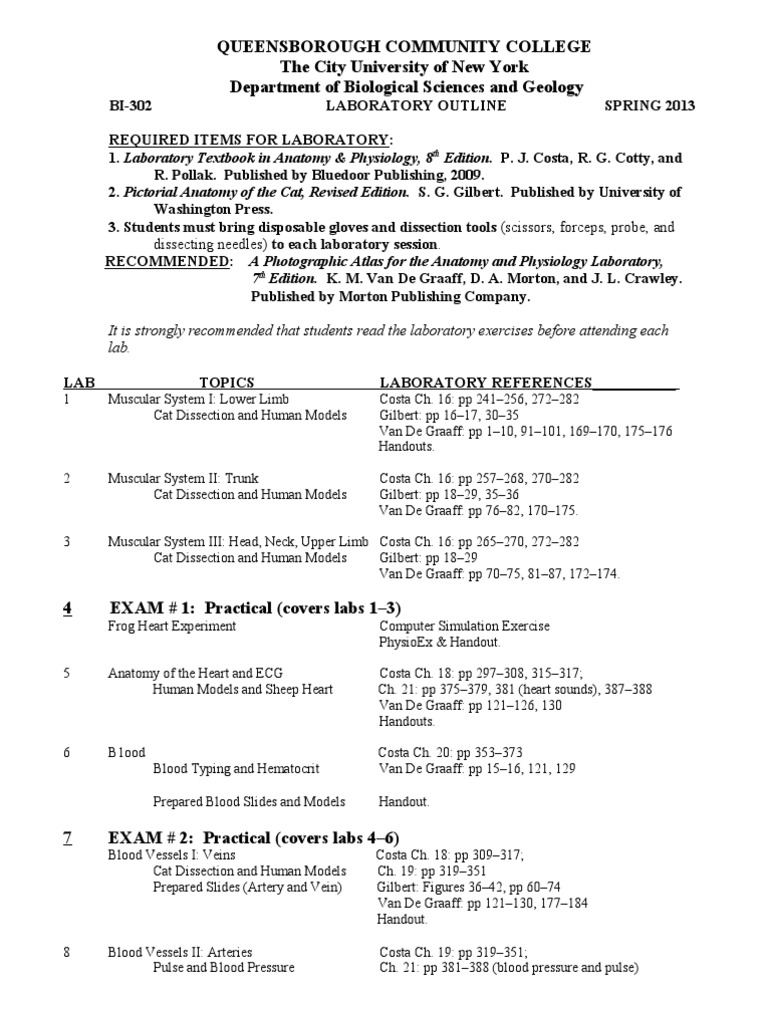 302 Laboratory Outline Spring 2013. | PDF | Test (Assessment) | Blood
