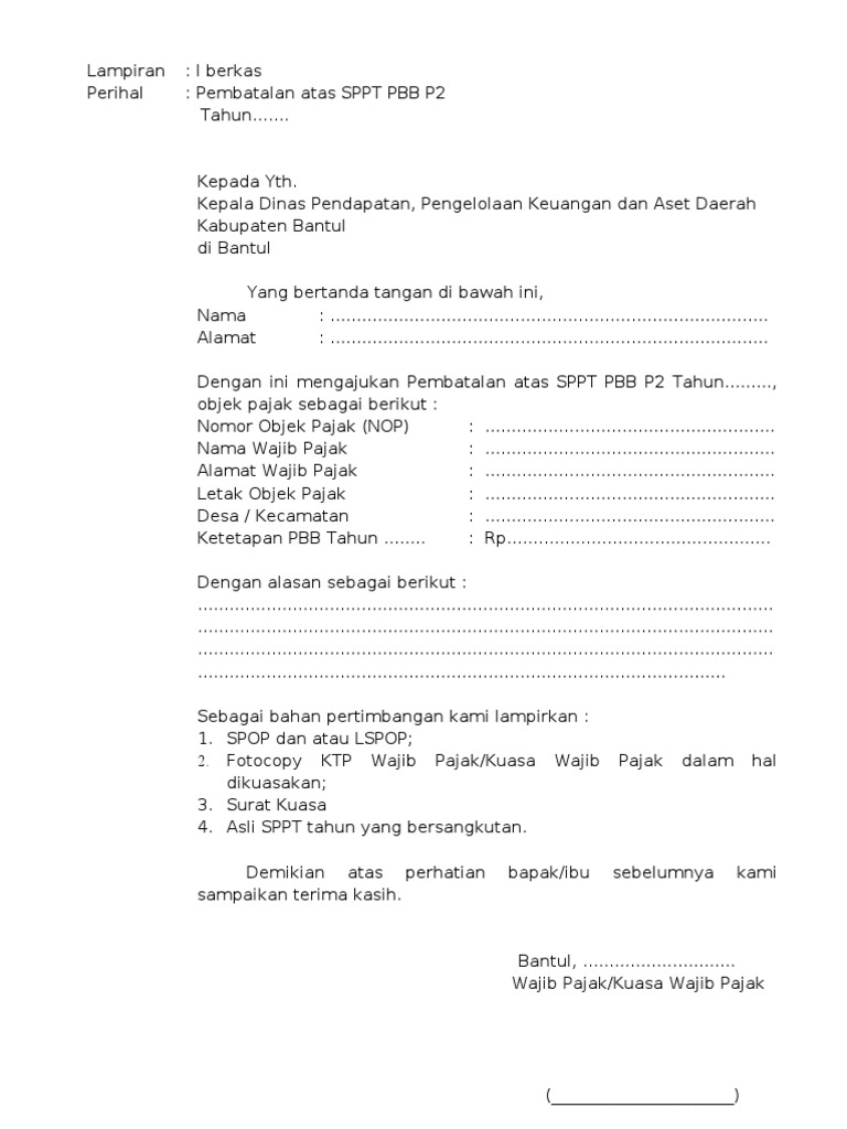 Formulir Permohonan Pembatalan SPPT PBB | PDF Formulir Permohonan Pembatalan SPPT PBB | PDF