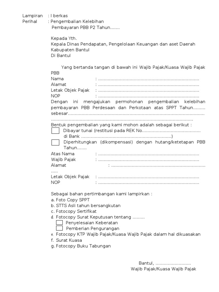 Formulir Permohonan Pengembalian SPPT PBB | PDF Formulir Permohonan Pengembalian SPPT PBB | PDF