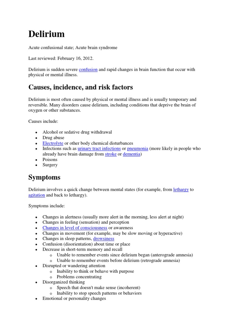 Delirium: Causes, Incidence, and Risk Factors | PDF | Medical Diagnosis ...