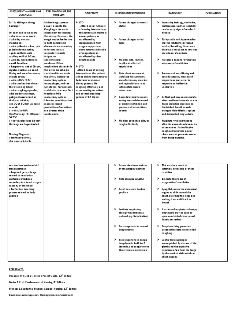 NCP 1 Ineffective Airway Clearance | PDF | Respiratory Tract | Respiratory System