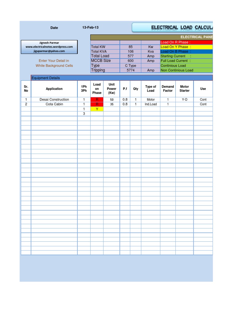 Electrical Load Calculation and Energy Consumption(22.8.12). | Kilowatt ...