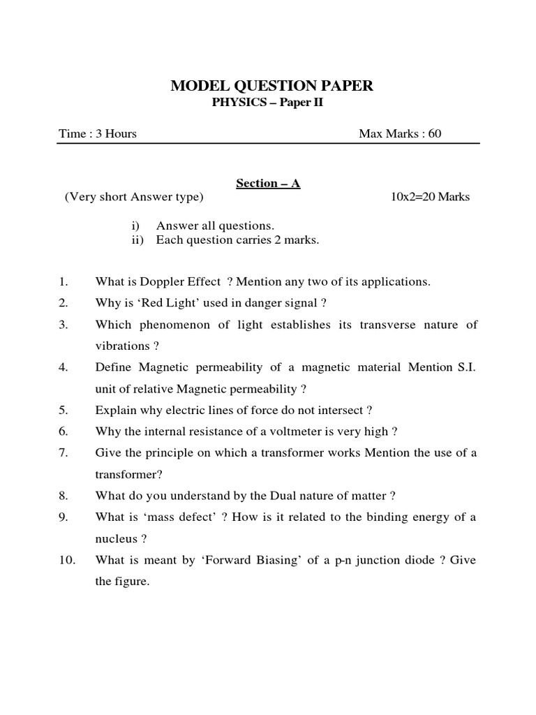 Physics2-2 Intermediate II Year Model Question Papers | PDF ...