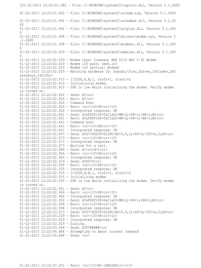 ModemLog - Conexant HDA D110 MDC v.92 Modem | PDF | Modem | Networking ...