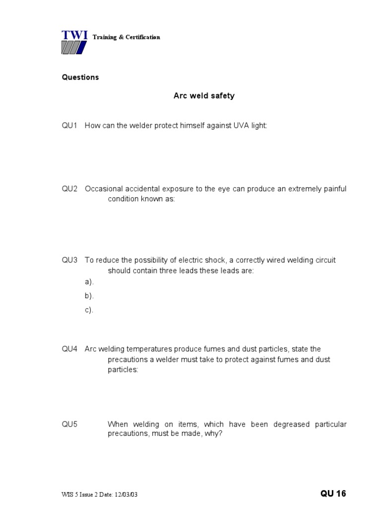 Questions: Arc Weld Safety | PDF | Technology & Engineering