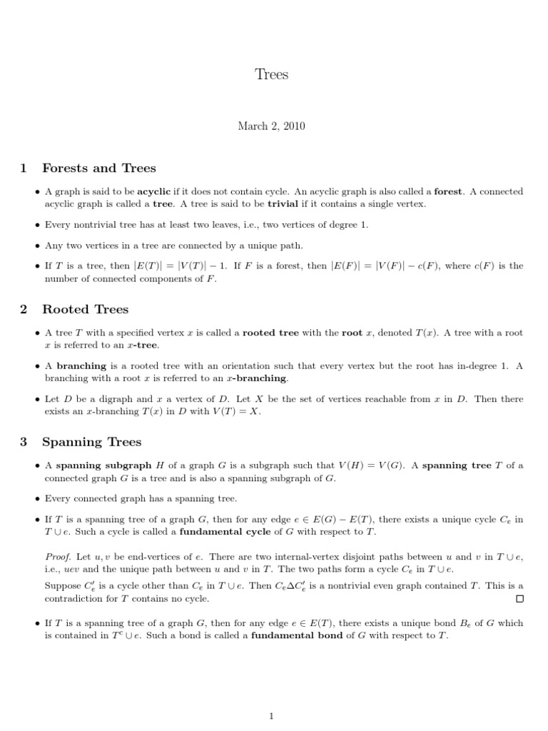 1 Forests and Trees | PDF | Vertex (Graph Theory) | Mathematical Relations