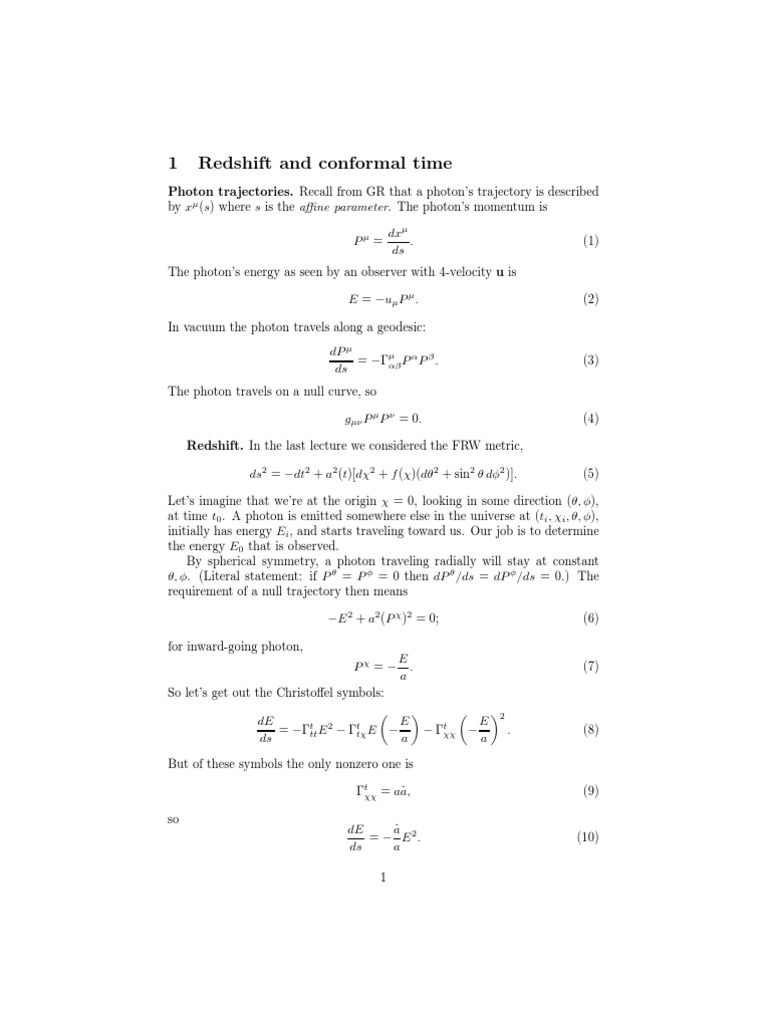 1 Redshift and Conformal Time | PDF | Mathematical Analysis ...