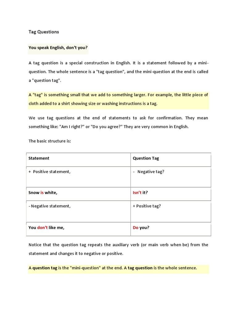 Question Tags | PDF | Verb | Question