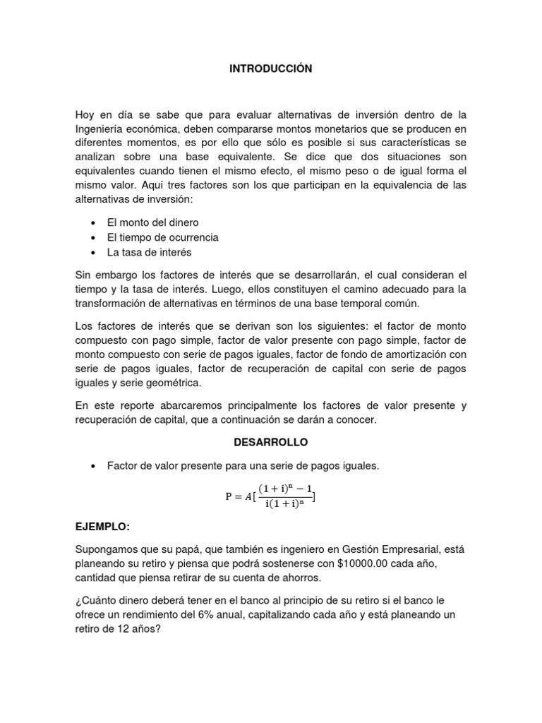 Factores de Valor Presente y Recuperación | PDF | Finanzas y dinero