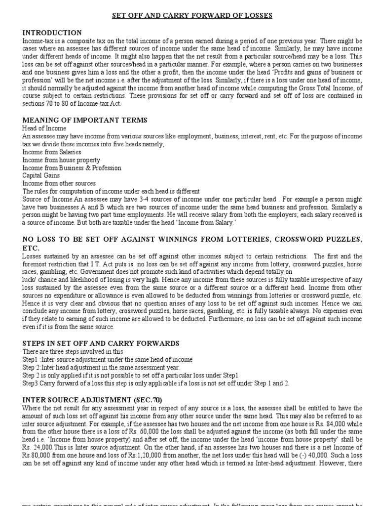 Set Off and Carry Forward of Losses | PDF | Expense | Profit (Accounting)
