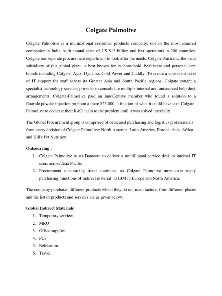 Colgate Palmolive's Global Supply Chain Management Through Strategic ...