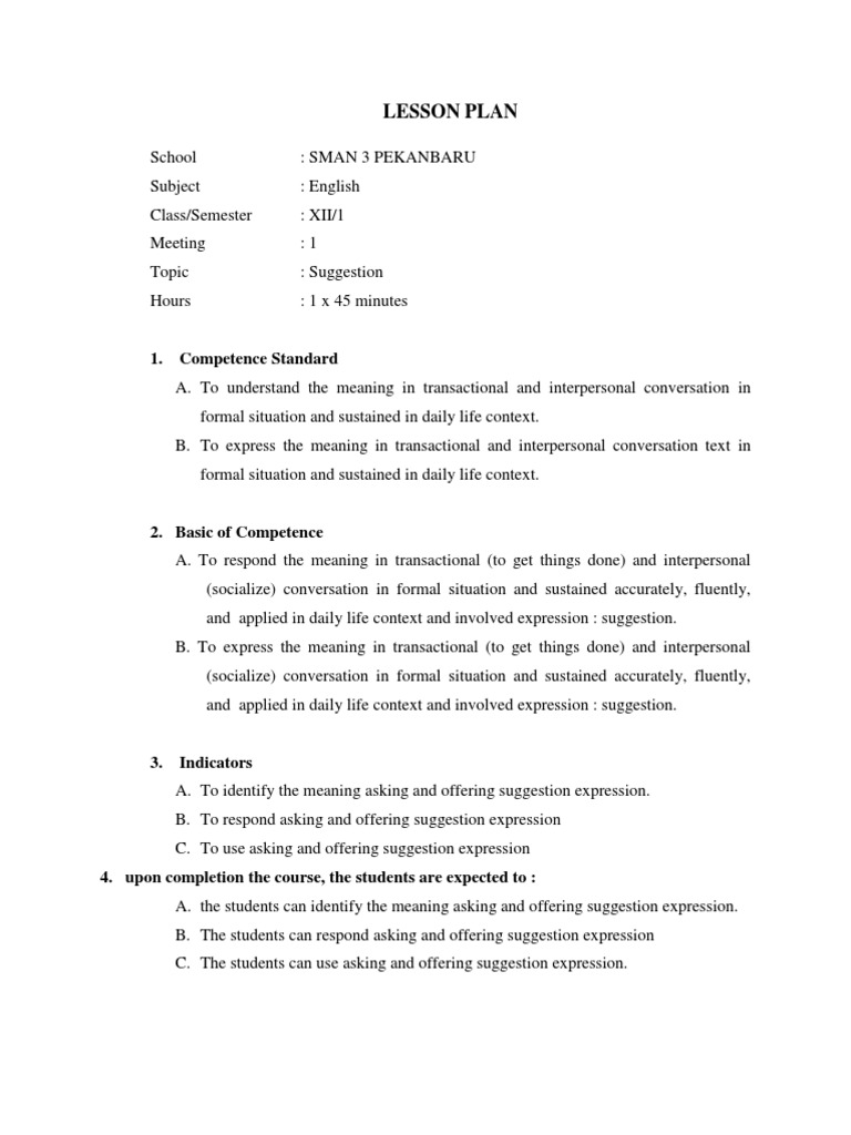 Lesson Plan: 1. Competence Standard | Download Free PDF | Educational ...