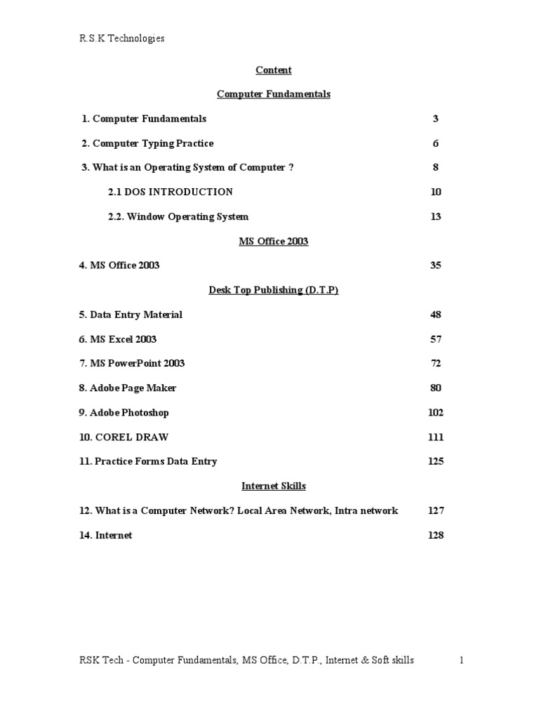 Computer Fundamentals, MS Office, D.T.P., Internet & Soft Skills | PDF ...