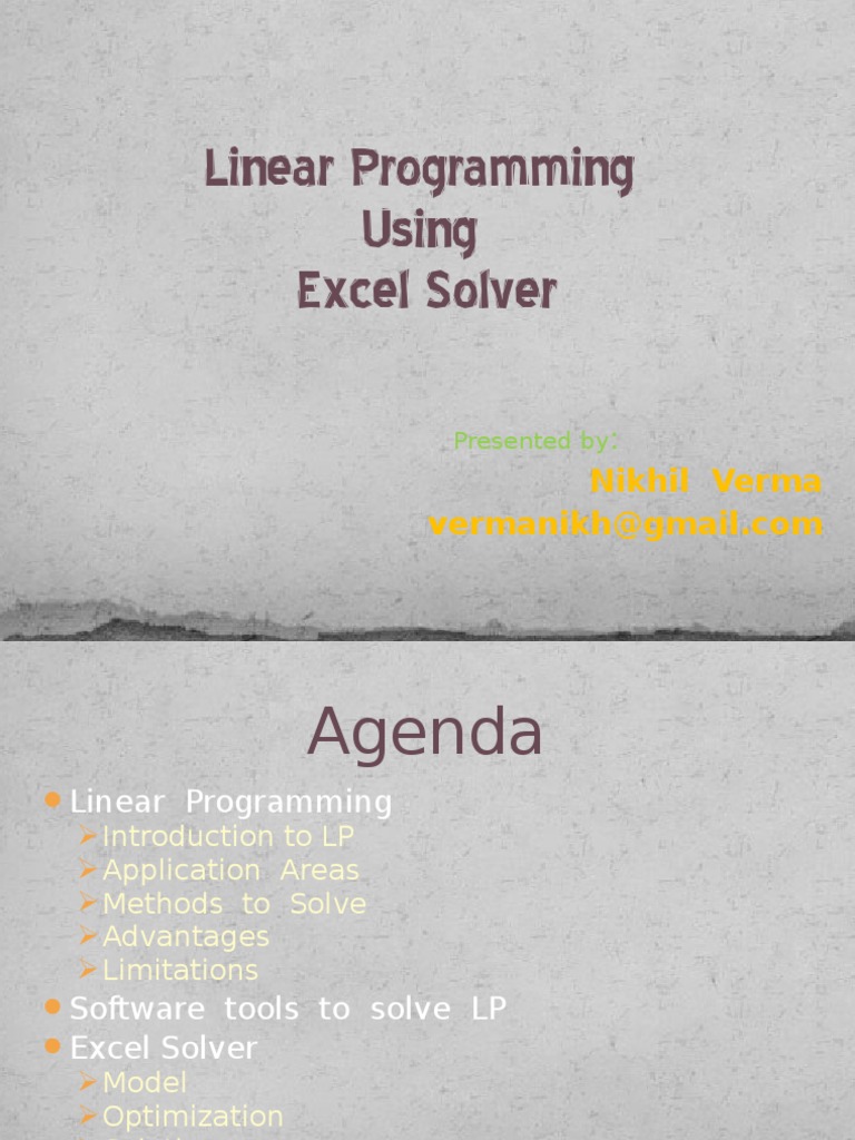 Linear Programming Using Excel Solver: Nikhil Verma | PDF | Linear ...