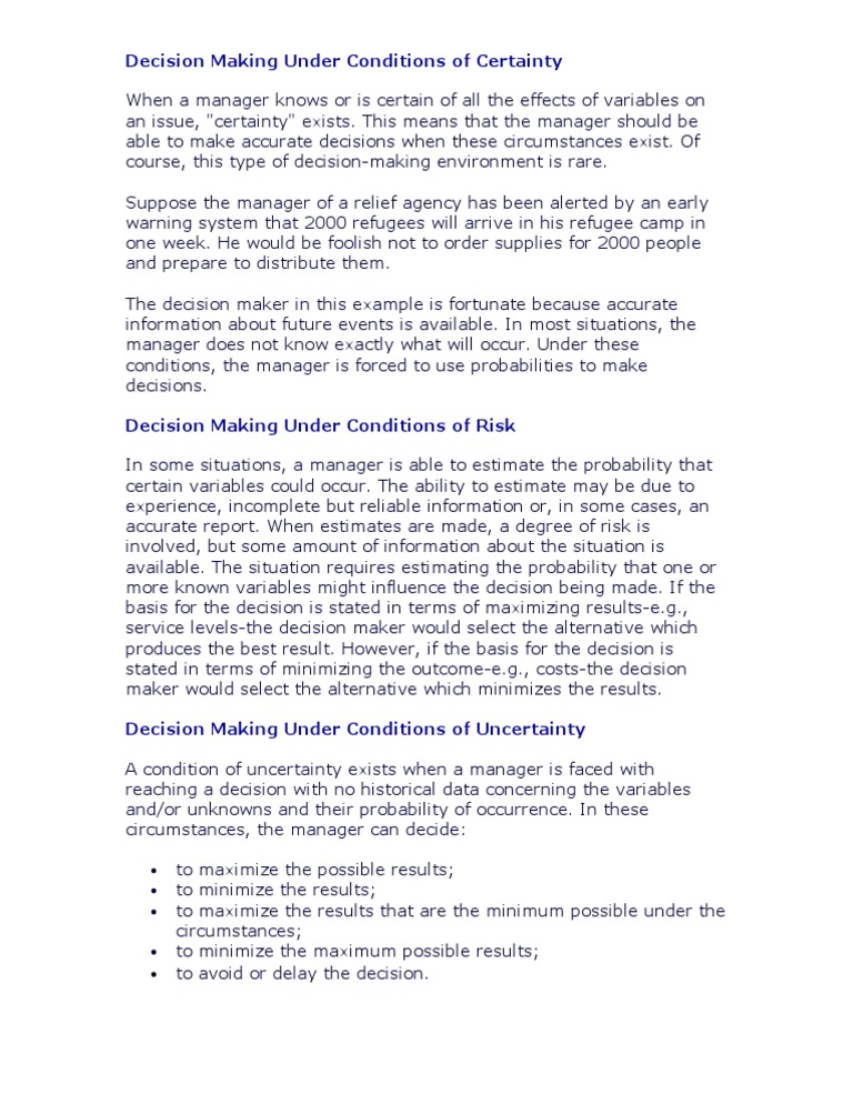 Decision Making Under Conditions of Certainty | PDF | Decision Making ...