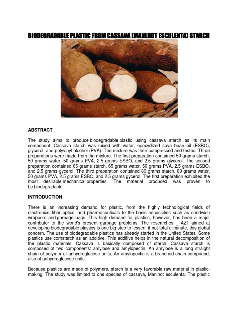 Biodegradable Plastic from Cassava Starch | PDF | Plastic | Glycerol