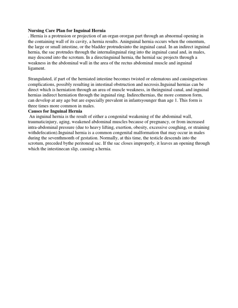 Inguinal Hernia Nursing Care Plan | PDF | Medical Specialties ...