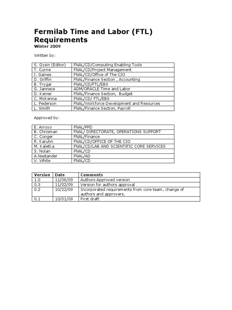 FTL Requirements | PDF | Usability | Payroll