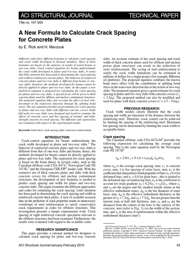 A New Formula To Calculate Crack Spacing For Concrete Plates | PDF