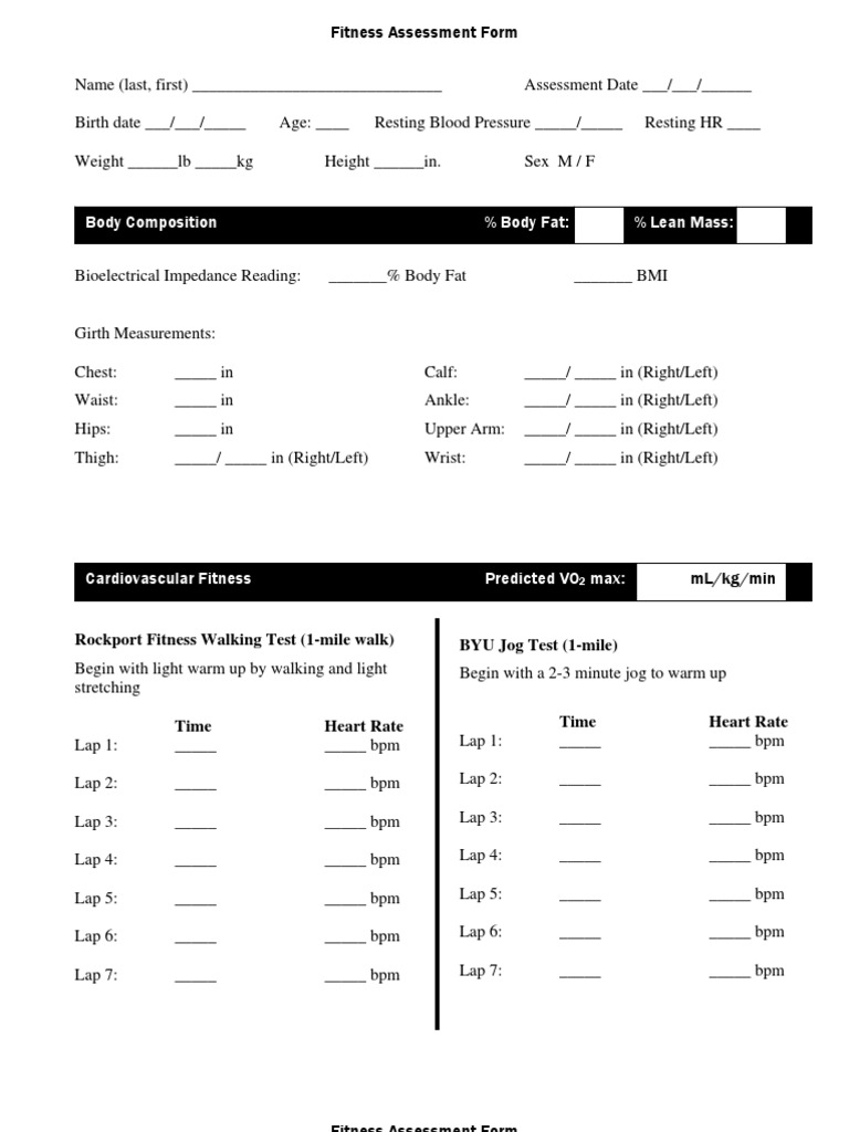 Fitness Assessment Form | PDF | Heart Rate | Physiology