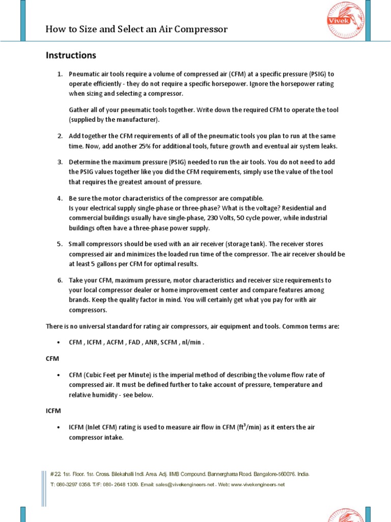 Air Compressor Sizing | PDF | Mechanical Engineering | Continuum Mechanics