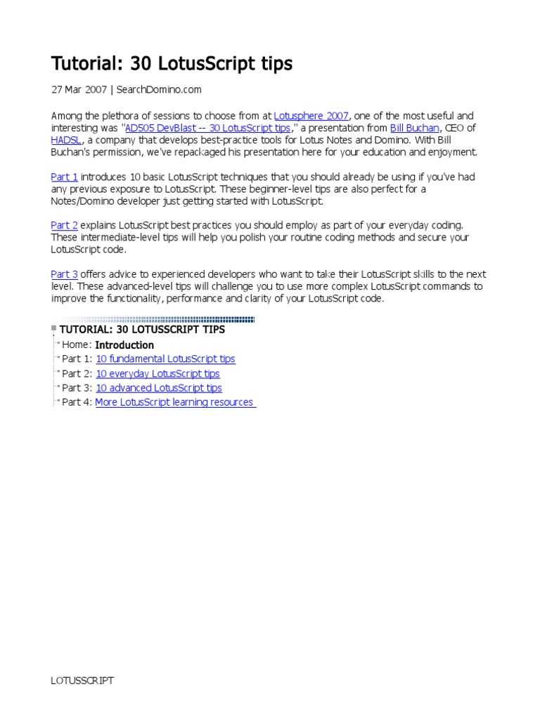 Tutorial 30 Lotusscript Tips1 | PDF | Java (Programming Language) | Integer (Computer Science)